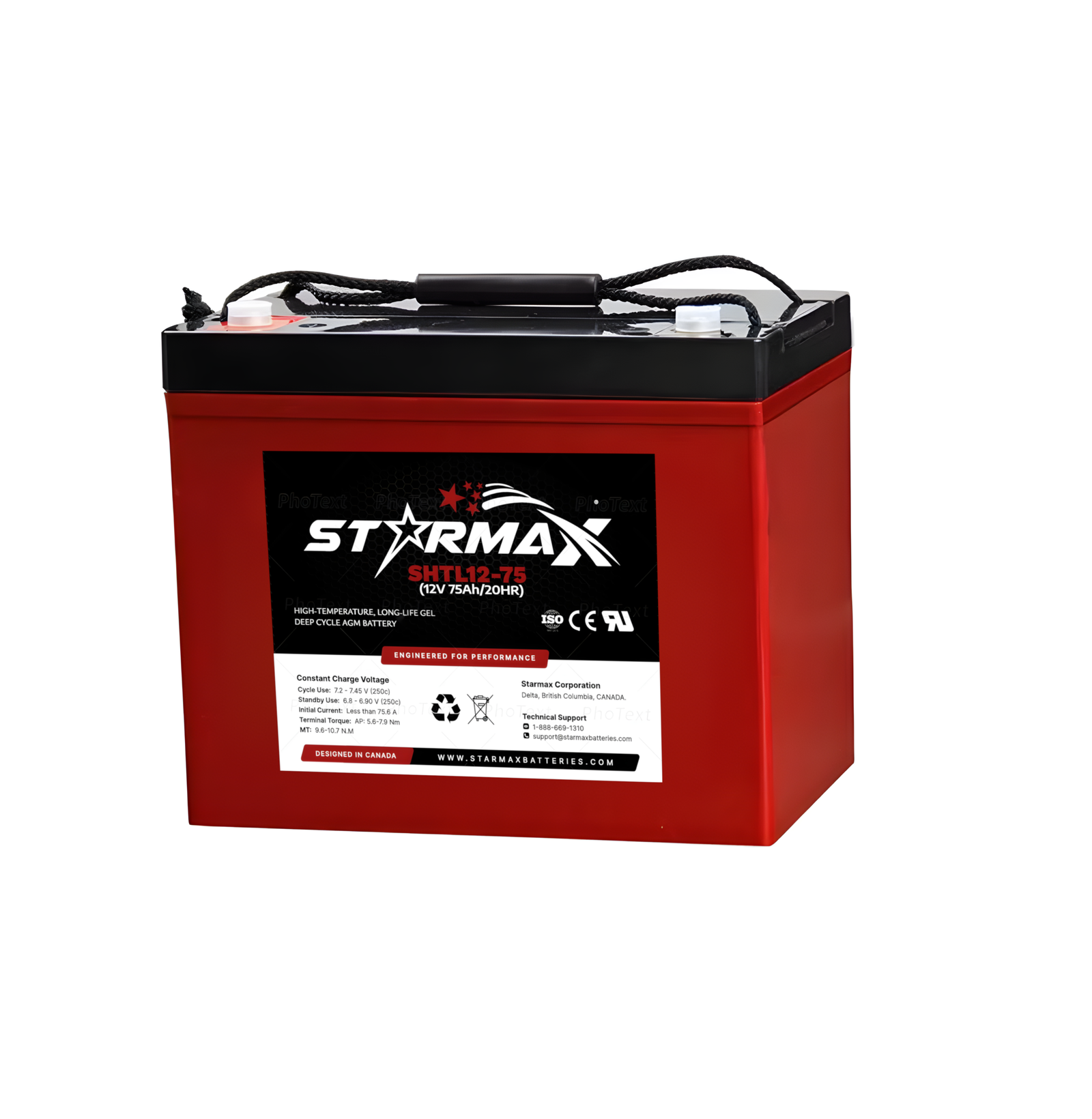 Starmax SHTL12-75 12V 75Ah High-Temperature GEL Deep Cycle AGM Battery ...